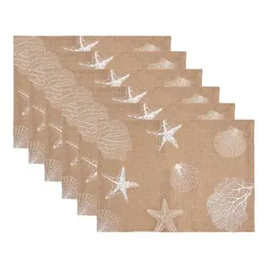 C&F HOME Sandy Coast Starfish Coral Shells Placemats Set Of 6 Beach Coastal - Brown