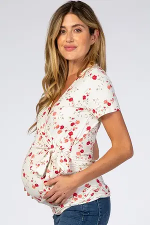 PINKBLUSH Floral Wrap Fitted Nursing Top