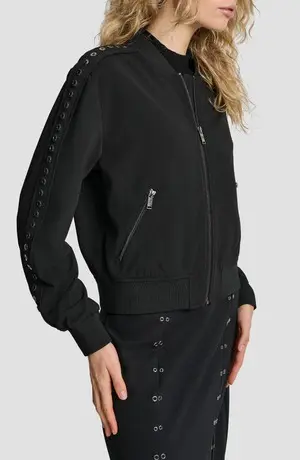 Dkny Grommet-trim Scuba Crepe Bomber Jacket