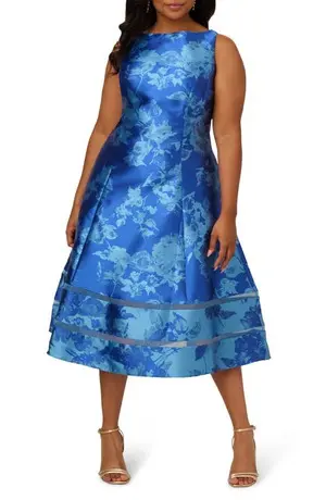 Adrianna Papell Metallic Floral Jacquard Fit & Flare Cocktail Dress