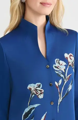 Misook Embroidered Crêpe De Chine Shirt