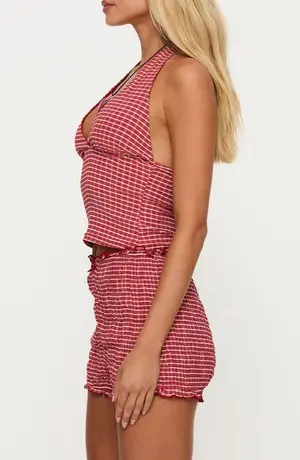 Princess Polly Whimsy Gingham Halter Top - Red Gingham