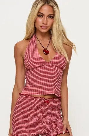 Princess Polly Whimsy Gingham Halter Top - Red Gingham