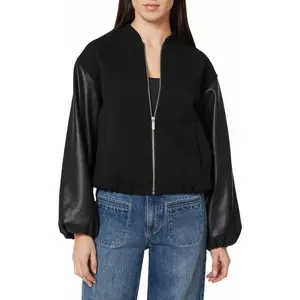 Habitual Faux Leather Sleeve Bomber