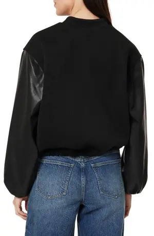Habitual Faux Leather Sleeve Bomber