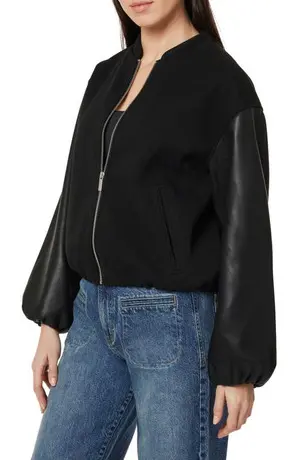 Habitual Faux Leather Sleeve Bomber