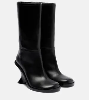 Dries Van Noten 95 Leather Wedge Knee-high Boots