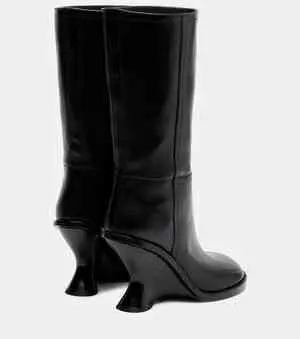 Dries Van Noten 95 Leather Wedge Knee-high Boots