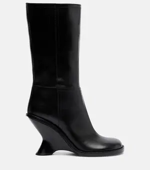 Dries Van Noten 95 Leather Wedge Knee-high Boots