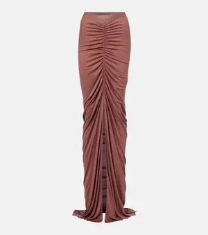 Rick Owens Poppy Ls Ruched Jersey Maxi Skirt - Pink