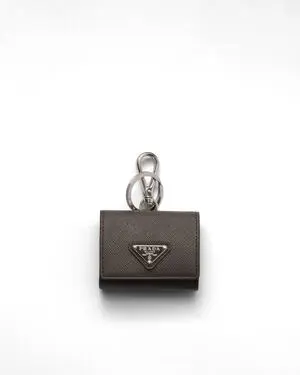 Prada Saffiano Leather Headphone Case With Keychain - Grey