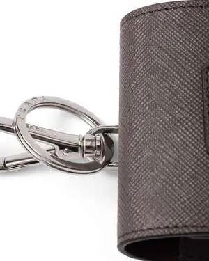 Prada Saffiano Leather Headphone Case With Keychain - Grey