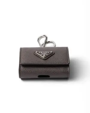 Prada Saffiano Leather Headphone Case With Keychain - Grey