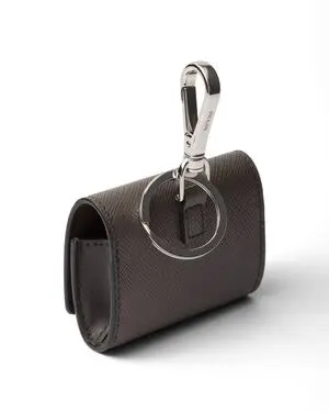 Prada Saffiano Leather Headphone Case With Keychain - Grey