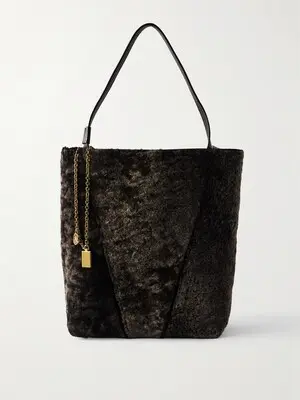 Chloé Spin Leather-trimmed Embellished Shearling Tote