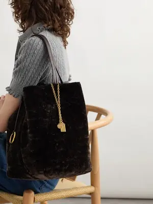 Chloé Spin Leather-trimmed Embellished Shearling Tote