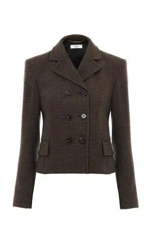 Chloé Houndstooth Wool Cropped Blazer - Brown