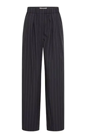 ST. AGNI Pleated Tapered Cotton-blend Pants - Stripe