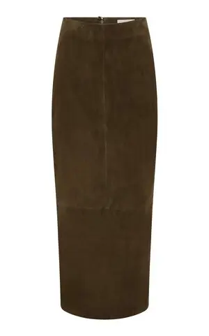ST. AGNI Low-rise Suede Maxi Skirt - Khaki