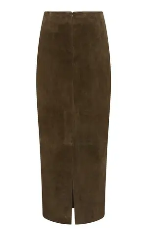 ST. AGNI Low-rise Suede Maxi Skirt - Khaki