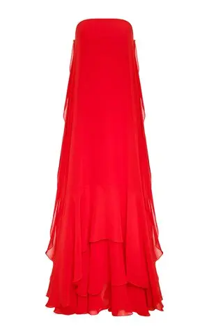 ANDRES OTALORA Chiffon Strapless Maxi Dress - Red