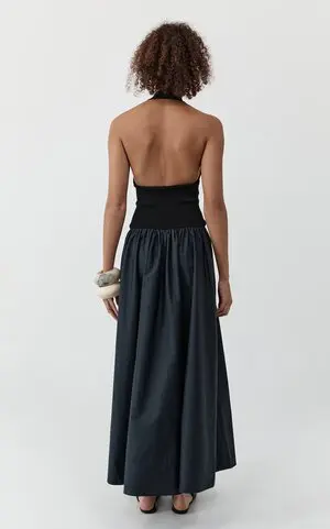ST. AGNI Backless Halter Maxi Dress