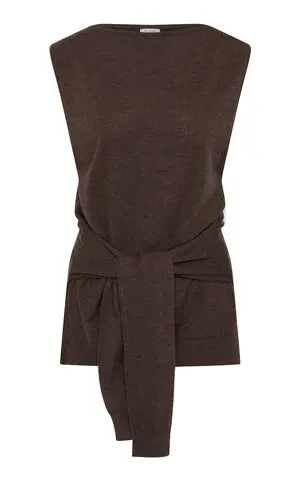 ST. AGNI Sleeveless Tie-waist Wool Top - Brown