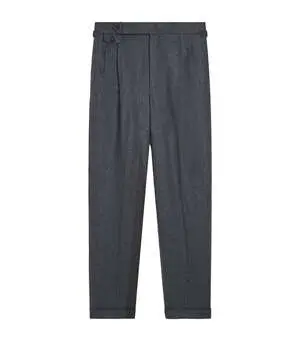 Dunhill Wool-cashmere Flannel Pleated Trousers - Grey