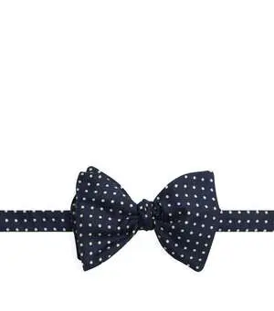 Dunhill Mulberry Silk Polka Dot Butterfly Bow Tie - Navy