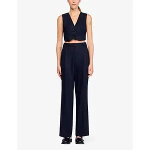 Sandro Rhinestone-embellished Striped Stretch-wool Trousers