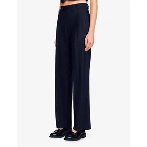 Sandro Rhinestone-embellished Striped Stretch-wool Trousers