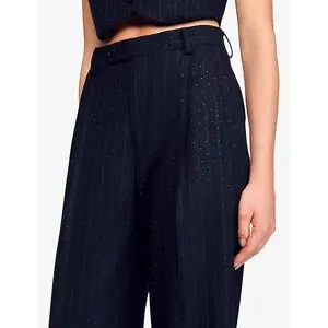 Sandro Rhinestone-embellished Striped Stretch-wool Trousers