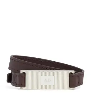 Dunhill Silver And Leather Id Tag Bracelet - Brown