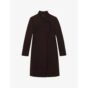 REISS Wrap-over Wool-blend Coat - Chocolate Brown