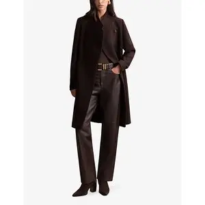 REISS Wrap-over Wool-blend Coat - Chocolate Brown