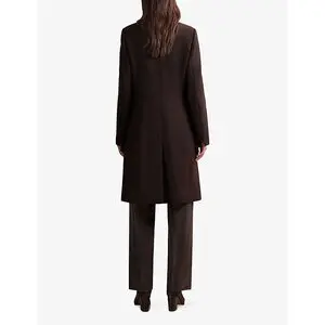 REISS Wrap-over Wool-blend Coat - Chocolate Brown