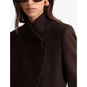 REISS Wrap-over Wool-blend Coat - Chocolate Brown