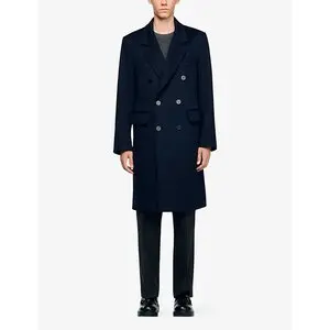Sandro Regular-fit Wool And Cashmere-blend Coat - Navy Blue