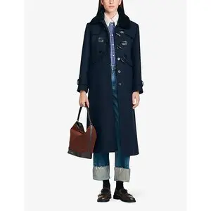 Sandro Wool-blend Coat With Detachable Shearling Collar