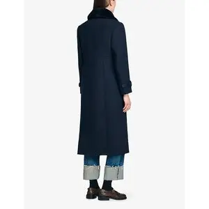 Sandro Wool-blend Coat With Detachable Shearling Collar