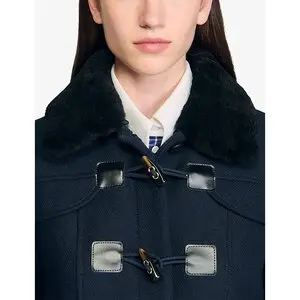 Sandro Wool-blend Coat With Detachable Shearling Collar