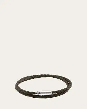 Tateossian Braided Leather Double-Wrap Bracelet - Dark Brown