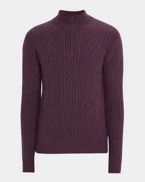 Neiman Marcus Cable Knit Quarter-Zip Cashmere Sweater - Purple