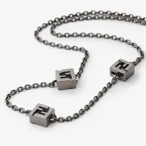 Fendi Ff Cube Necklace - Silver And Ruthenium
