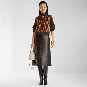 Fendi Flared Nappa Leather Midi Skirt