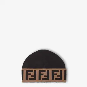 Fendi Beanie With Ff Intarsia Motif - Black