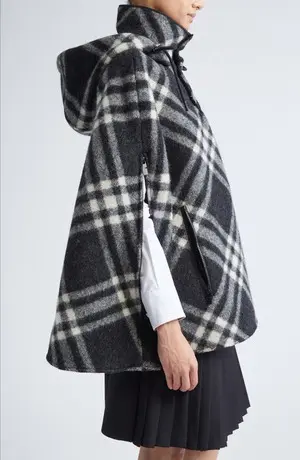 Burberry St. Neve Check Hooded Wool Cape
