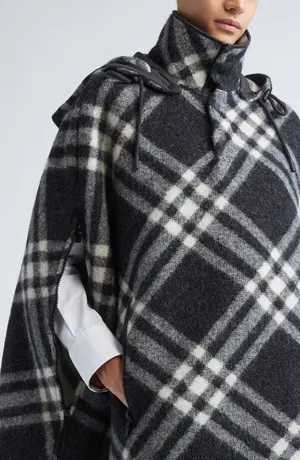 Burberry St. Neve Check Hooded Wool Cape