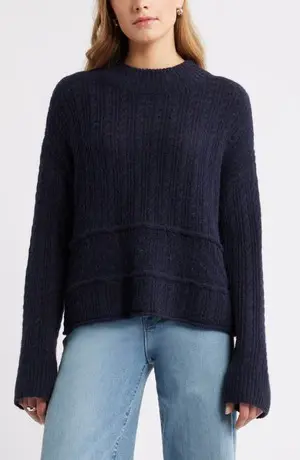 Treasure & Bond Mock Neck Alpaca & Wool Blend Sweater - Navy Still