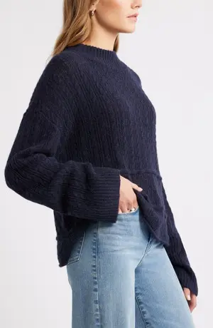 Treasure & Bond Mock Neck Alpaca & Wool Blend Sweater - Navy Still